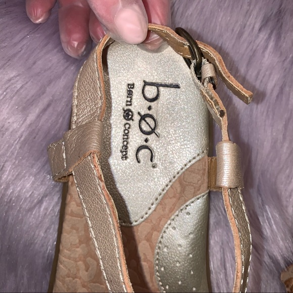 boc | Shoes | Boc Gold Tone Leather Sandals Wflower Detail | Poshmark